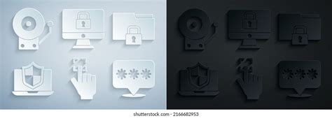 Set Fingerprint Folder Lock Laptop Protected Stock Vector Royalty Free 2166682953 Shutterstock
