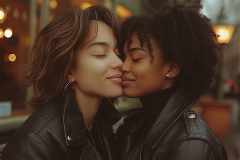Premium Photo Multiethnic Lesbian Couple Kissing