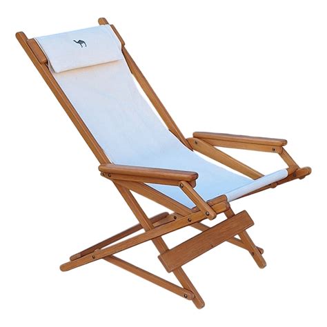 Vintage Foldable Deckchair In Light Mango Wood With Linen Cover From