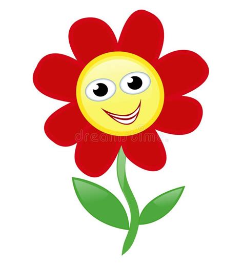 Happy Flower Red Cartoon Flower With A Lovely Smiling Face Isolated On White Ba Ad Cartoon
