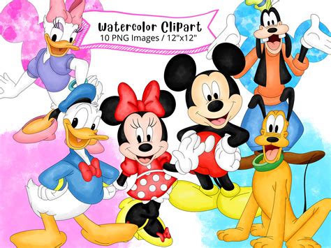 Mickey Mouse And Friends Hand Drawn Watercolor Clipart Set Cute