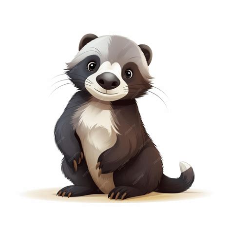 Ilustración De Dibujos Animados De Un Lindo Tejón Sentado En Sus Patas