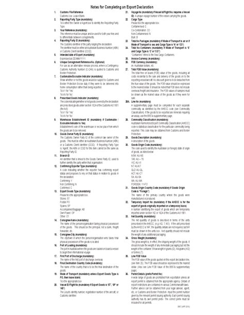 Export Declaration Australia Free Download