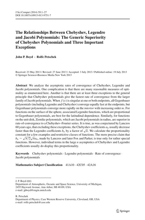 Pdf The Relationships Between Chebyshev Legendre And Jacobi