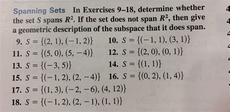 Solved Spanning Sets In Exercises 9 18 Determine Whether Chegg Com