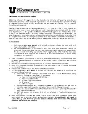 Sample Transfer Memorandum For Use By Departments And Doc Template PdfFiller
