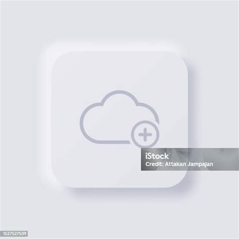 더하기 기호가 있는 구름 아이콘 웹 디자인을 위한 White Neumorphism 소프트 Ui 디자인 애플리케이션 Ui 등 버튼 벡터 3차원 형태에 대한 스톡 벡터 아트 및