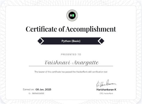 Python Programming Certification Hackerrank Skills