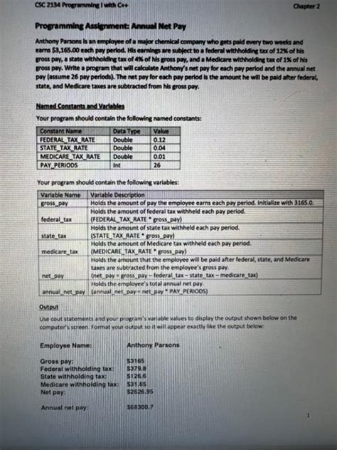 Solved Programming Assignment Annual Net Pay Anthony