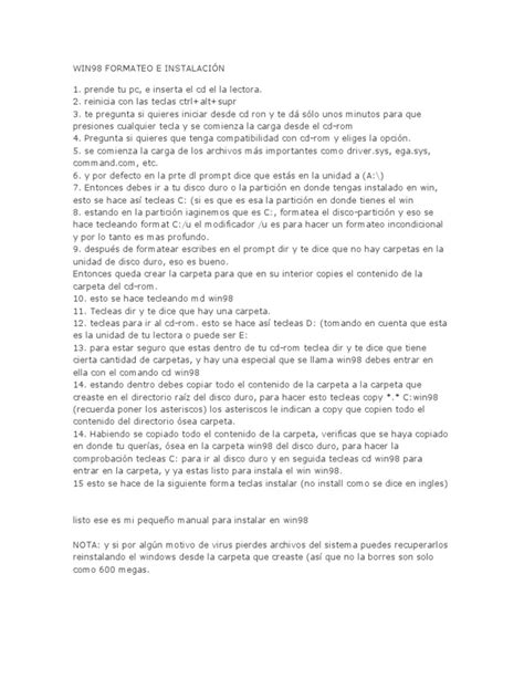 Win98 Formateo E Instalacion Pdf