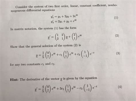 Solved Consider The System Of Two First Order Linear Chegg