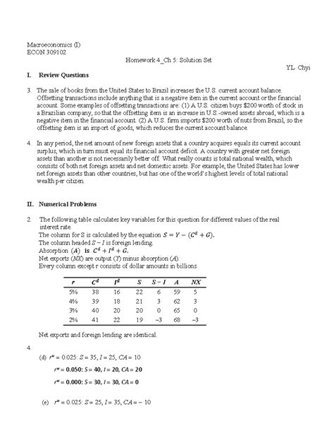 HW Ch Solution Set 作業題目 Macroeconomics I ECON Homework Ch Solution Set YL
