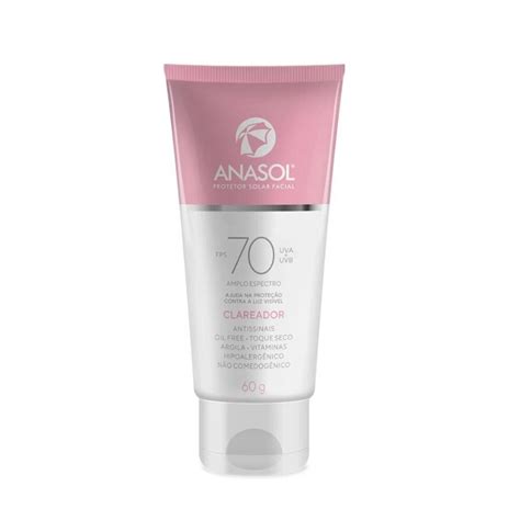 Protetor Solar Facial Anasol Fps 70 Clareador Oil Free 60g Drogalider