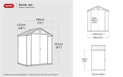 Keter Darwin 6x4 Ft Grey Plastic 2 Door Shed With Floor