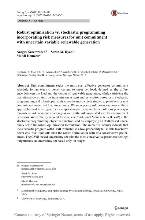 Robust Optimization Vs Stochastic Programming Incorporating Risk Measures For Unit Commitment