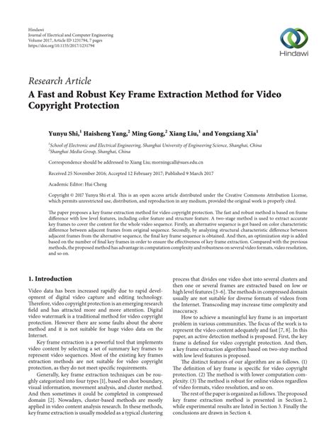 Pdf A Fast And Robust Key Frame Extraction Method For Video Copyright