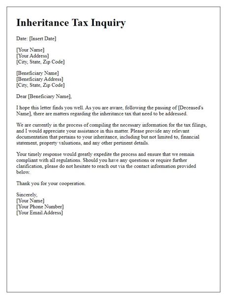 Letter Template For Beneficiary Inheritance Tax Inquiry Free Samples