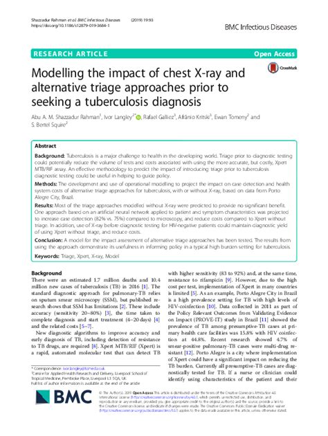 Pdf Modelling The Impact Of Chest X Ray And Alternative Triage Approaches Prior To Seeking A