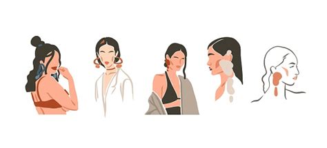 손으로 그린 벡터 추상 적 스톡 플랫 그래픽 평면 그래픽 현대 미적 패션 일러스트 컬렉션은 흰색 배경에 고립 된 최소한의