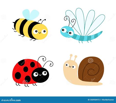Bee Bumblebee Dragonfly Ladybug Snail Cochlea Lady Bug Ladybird Flying Insect Icon Set Cute