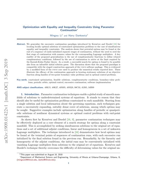 Pdf Optimization With Equality And Inequality Constraints Using Parameter Continuation