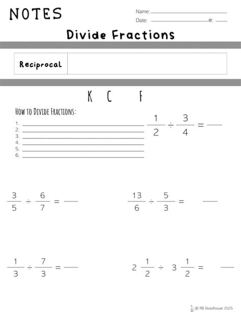 Fraction Operations Dividing Guided Notes Concepts And Vocabulary Review
