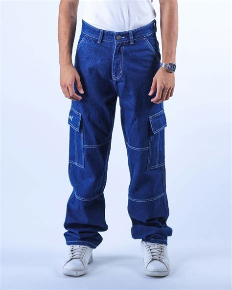 Buy Men S Dark Blue Relaxed Fit Cargo Jeans Online At Bewakoof