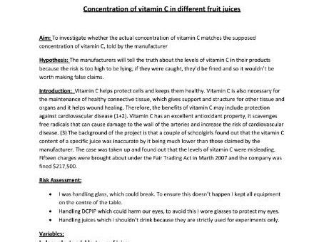 Core Practical Investigate The Vitamin C Content Of Food And Drink A Level Biology Teaching