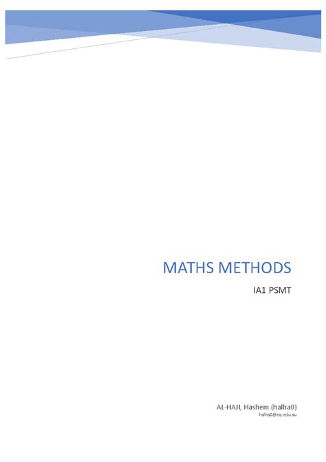 Maths Methods Ia1 Psmt Assessment Analysis And Area Calculation Studocu