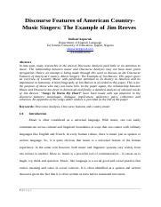 Discourse Features Of American Country Music Singe Discourse Features Of American Countrymusic