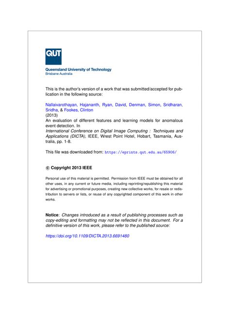 Pdf An Evaluation Of Different Features And Learning Models For Anomalous Event Detection