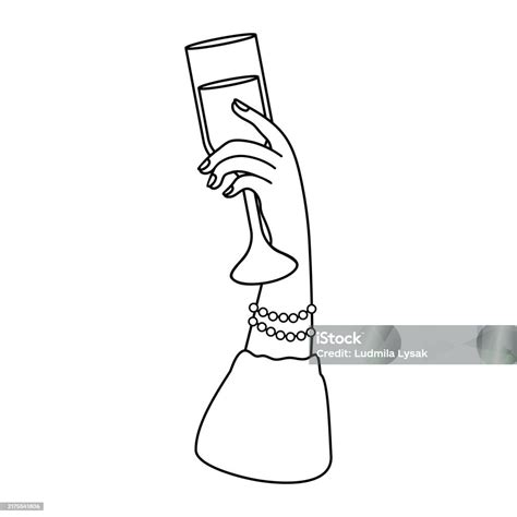 우아한 윤곽선 유리 와 음료 와 H Hand Here 선화 색칠 공부 벡터 일러스트 레이 션 공휴일에 대한 스톡 벡터 아트 및 기타 이미지 Istock