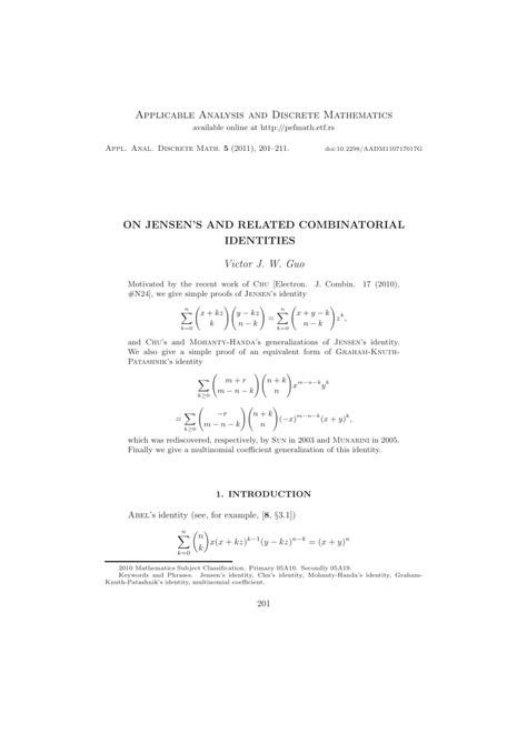 Pdf On Jensens And Related Combinatorial Identities