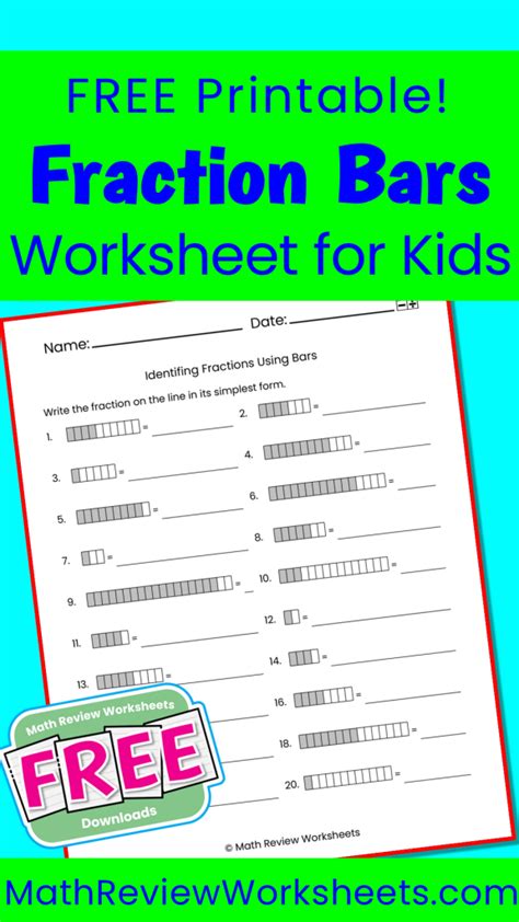 Identifying Fractions Using Bars Math Review Worksheets