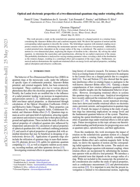optical and electronic properties of a two dimensional quantum ring