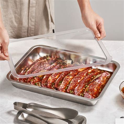 스텐 사각 트레이 세트pc커버 재료준비 플레이팅 투명 감도 깊은 취향 셀렉트샵 29cm