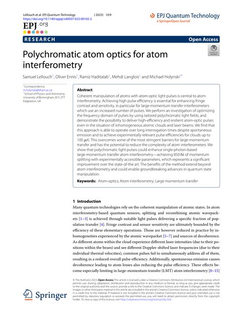 Pdf Polychromatic Atom Optics For Atom Interferometry
