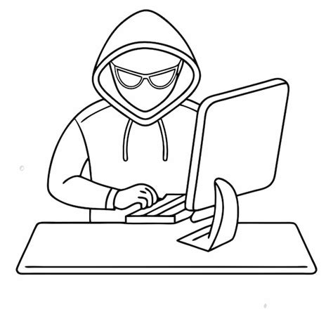 Premium Vector Single Line Drawing Of A Computer Hacker Stereotype In A Line Art Vector