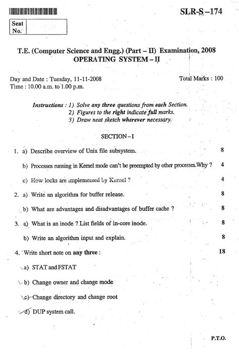 Solapur University Te Cse Operating System Ii Te Part Ii 2008 Question Paper University