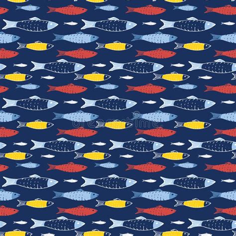Fish Seamless Pattern Fish Cartoon Doodle Vector Illustration Stock