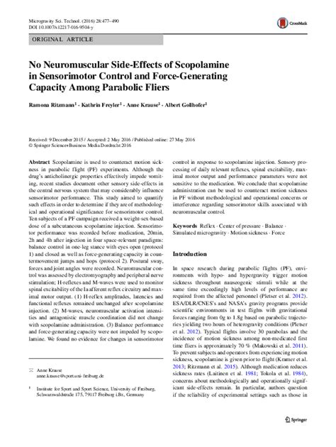 Pdf No Neuromuscular Side Effects Of Scopolamine In Sensorimotor