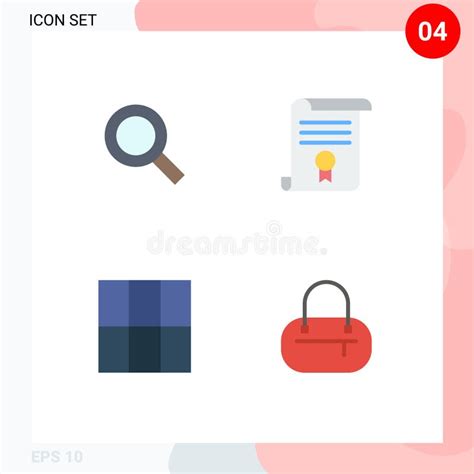 Modern Set Of 4 Flat Icons And Symbols Such As Magnifier Grid Find