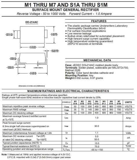 Complete M7 Diode Datasheet Specifications Applications And More