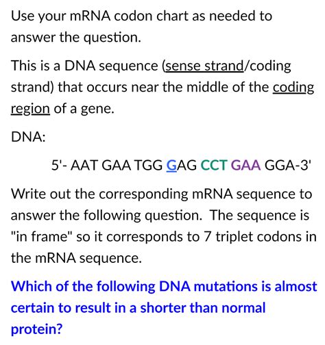 Solved Use Your MRNA Codon Chart As Needed To Answer The Chegg