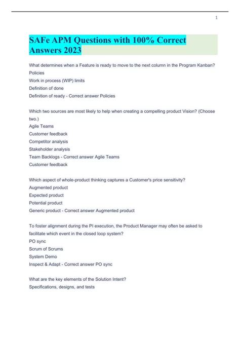 SAFe APM Questions With Correct Answers SAFe APM Stuvia US