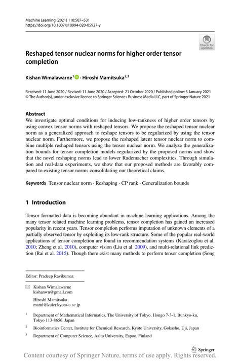Reshaped Tensor Nuclear Norms For Higher Order Tensor Completion Request Pdf