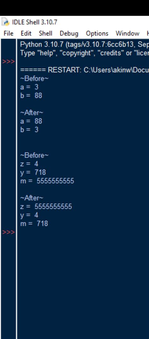 Python 3 Added 3 Variable Value Swapping With Just Some Commas To The Script Zero Greene