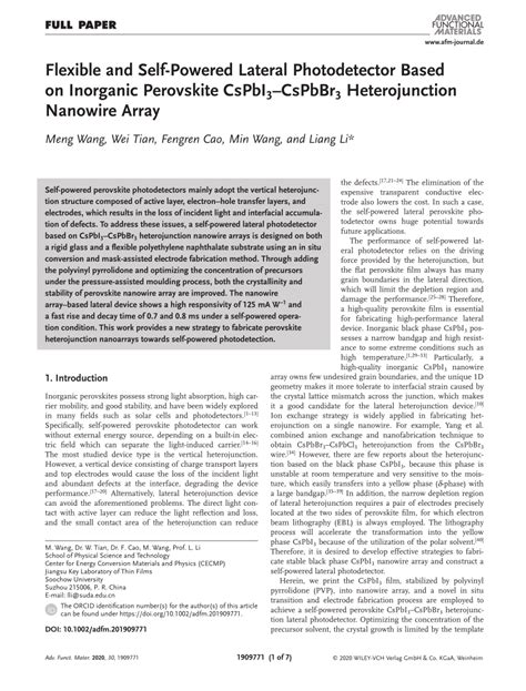 Flexible And Self Powered Lateral Photodetector Based On Inorganic Perovskite Cspbi 3 Cspbbr 3