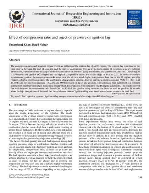Pdf Effect Of Compression Ratio And Injection Pressure On Ignition Lag