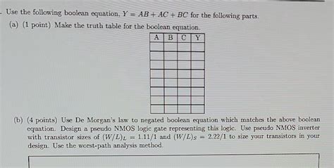 Solved Use The Following Boolean Equation Yabacbc For